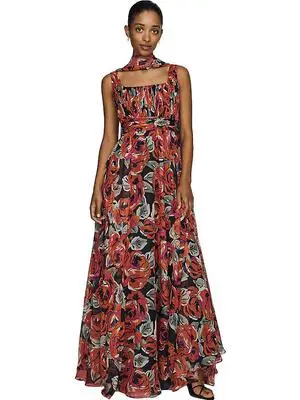 Mac Duggal Mac Duggal Square-Neck Scarf Maxi Dress Pink Pattern