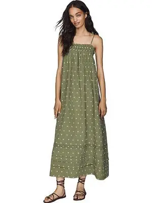 RAISONNEL 100% Cotton Smocked Midi Dress - Olive