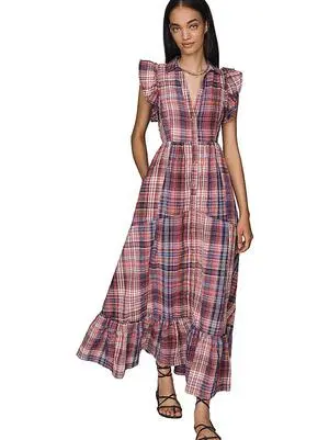 PILCRO Button-front Ruffle Maxi Dress - Pink Pattern