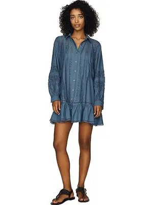 Anthropologie Lace Paneled Shirtdress - Blue