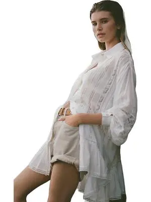 Anthropologie Lace Panel Shirtdress - White