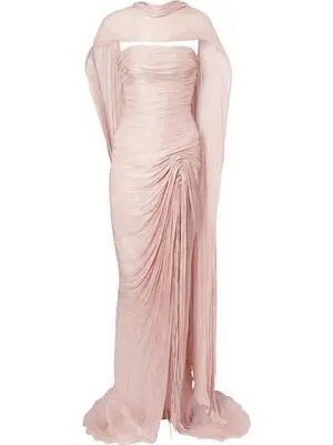 MARMAR HALIM Pleated Taffeta Bustier Gown And Detachable Scarf - Pink