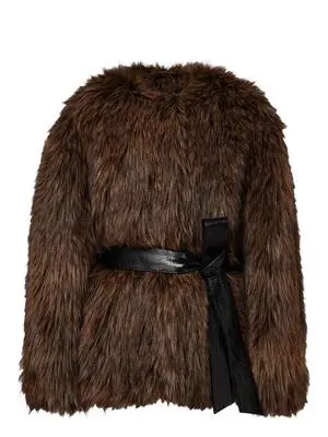Magda Butrym Belted Faux Fur Jacket - Brown