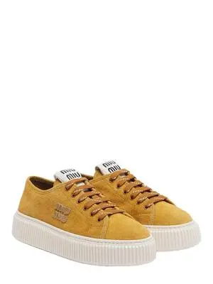 Miu Miu Suede Platform Sneakers - Brown