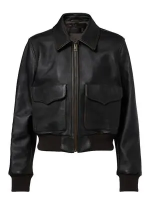 NILI LOTAN Distressed Black Leather Bomber Jacket - Brown