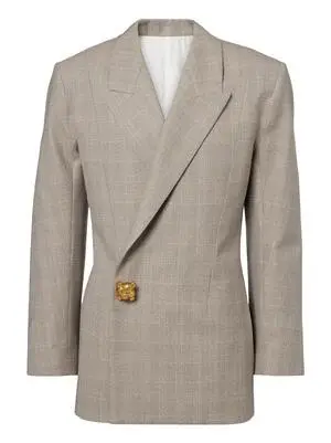 Bottega Veneta Nodo Quadro Checked Wool Blazer - Beige