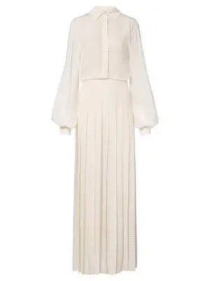 Fendi Plissé Silk Crêpe Maxi Dress - White
