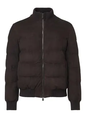Fedeli Padded Suede Bomber Jacket - Brown