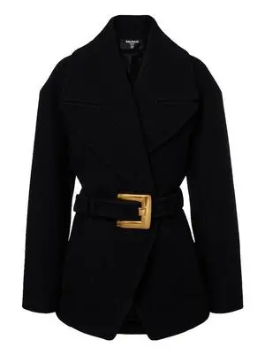 Balmain Double-breasted Virgin Wool Coat - Black