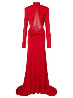 David Koma Cutout Ruched Jersey Gown - Red