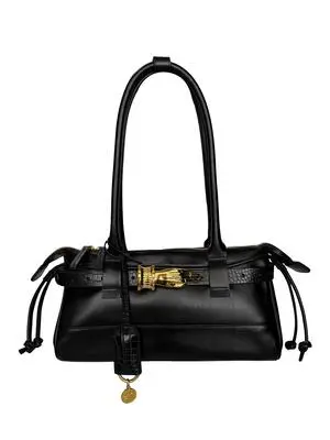 INDIGOLUSH East West Gilded Lure Smooth Leather Handbag With Oracle Hiss Strap - Black