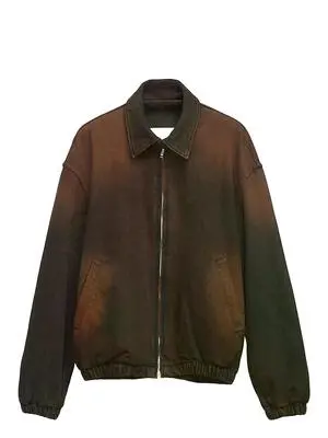 SONG FOR THE MUTE Acid Wash Padded Denim Jacket - Brown
