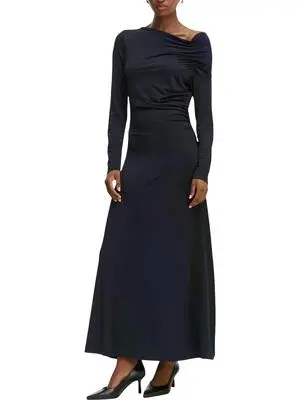 BOSS Asymmetric Neck Ruched Detailing Midi Dress - Blue