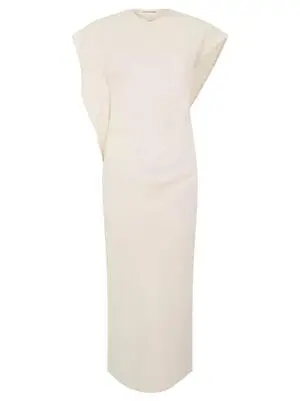 Victoria Beckham Victoria Beckham V-Neck Asymmetric Sleeve Midi Dress Neutrals