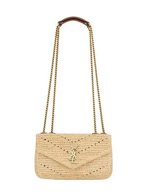 Saint Laurent Mini Loulou Chain Bag In Raffia - Beige