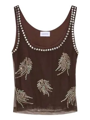 16Arlington Esha Feather Crystal Embellished Scoop Neck Tank Top - Chocolate