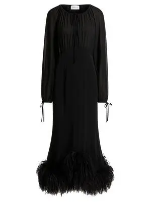 16Arlington Davis Midi Dress With Feather Trim - Black