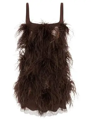 16Arlington Sadie Mini Dress With Feather Embellishments - Chocolate