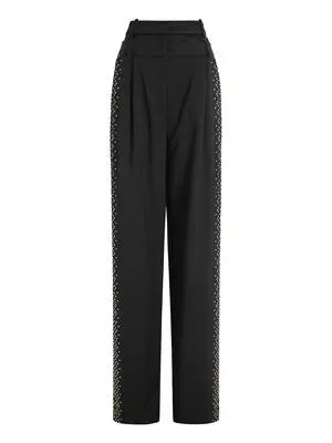 16Arlington Ivlia High-waisted Wide-leg Trousers With Crystal Embellishments - Black