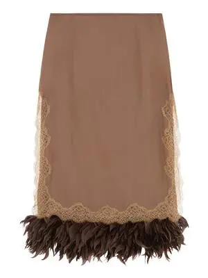 16Arlington Velino Midi Skirt With Feather And Lace Trim - Toffee