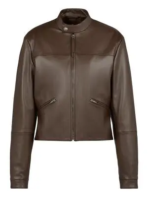 TOD'S Leather Biker Jacket With Monogram Detail - Brown