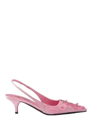 Prada Embroidered Satin Slingback Pumps - Pink