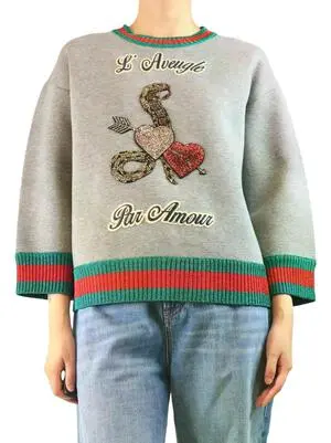 Gucci Cotton Embellished Crewneck Sweatshirt - Grey