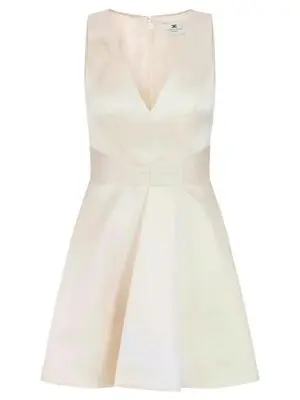 Elisabetta Franchi Duchess Satin Mini Dress With Feather Embellishment - Neutrals