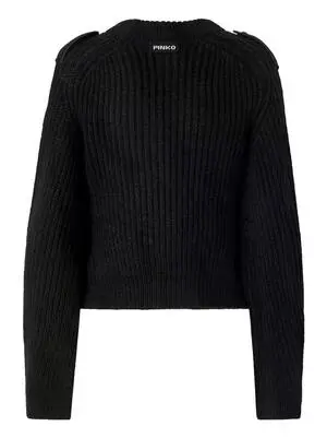 Pinko Ribbed-knit Epaulette Sweater With Chest Flap Pocket - Black