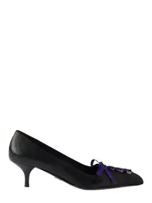 Prada Antiqued Leather Pumps With Lace Detailing - Black