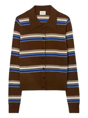 Claudie Pierlot Striped Cashmere Knit Cardigan With Shirt Collar - Brown