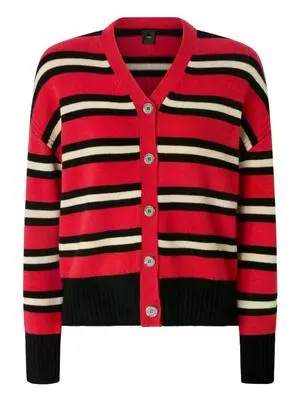 Pinko Striped V-neck Button-up Cardigan - Red
