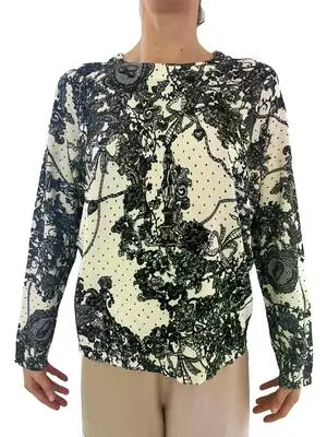 BLUGIRL Lace Print Round Neck Sweater - Black