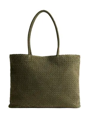 Quince Siena Handwoven Suede Tote Bag - Olive