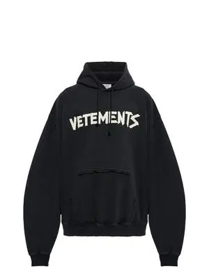 Vetements Distressed Logo Hoodie - Black