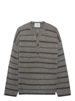 THE ELDER STATESMAN Nimbus Textured Henley Shirt - Grey