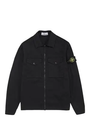 Stone Island Zip-up Shirt With Classic Collar And Chest Pockets - Black