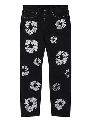 DENIM TEARS Rhinestone Cotton Wreath Jeans - Black