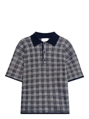 THE ELDER STATESMAN Superlight Plaid Knit Polo - Blue