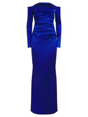 Talbot Runhof Stretch-satin Gathered Column Gown - Blue