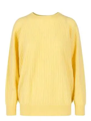 FRAME 100% Cashmere Ribbed Crew Neck Sweater - Yellow