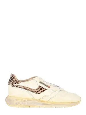 AUTRY AUTRY Leather & Suede Sneakers With Leopard Print Detail Cream