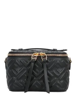 Fendi Mini Vanity Embossed Logo Leather Handbag - Black
