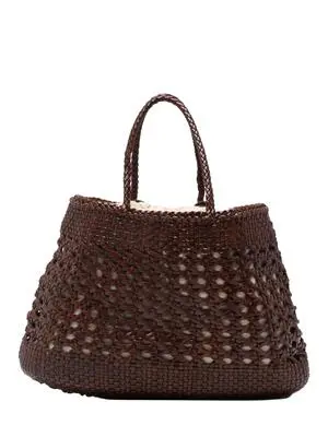 Dragon Diffusion Mini Woven Leather Drawstring Bag With Tassel - Marrone