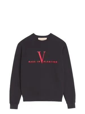 Valentino Garavani Cotton Crewneck Sweatshirt With Front Print - Nero