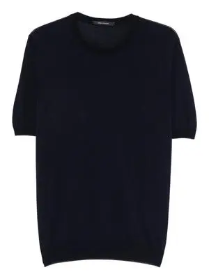 Tagliatore Short-sleeve Ribbed Cotton Sweater - Blu