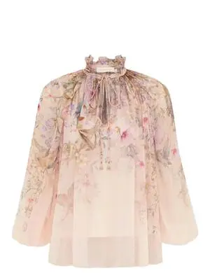 Zimmermann Tiered Neck Tie Blouse With Frill Collar And Cami - Multicolor
