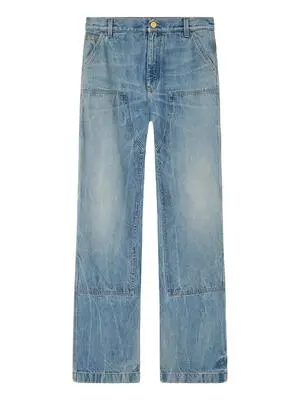 Versace Medusa Biggie Hardware Logo Patch Jeans - Blu