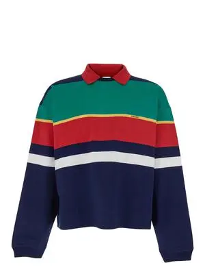 Versace Versace Versatile Striped Cotton Polo-Collar Sweatshirt With Embroidered Logo And Back Medusa Detail Multicolor