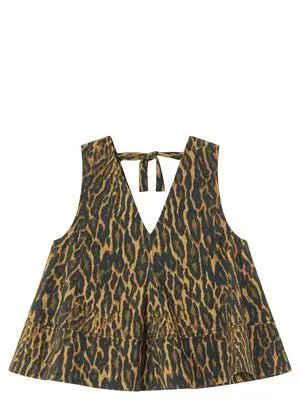 GANNI Leopard Print V-neck Mini Dress - Verde